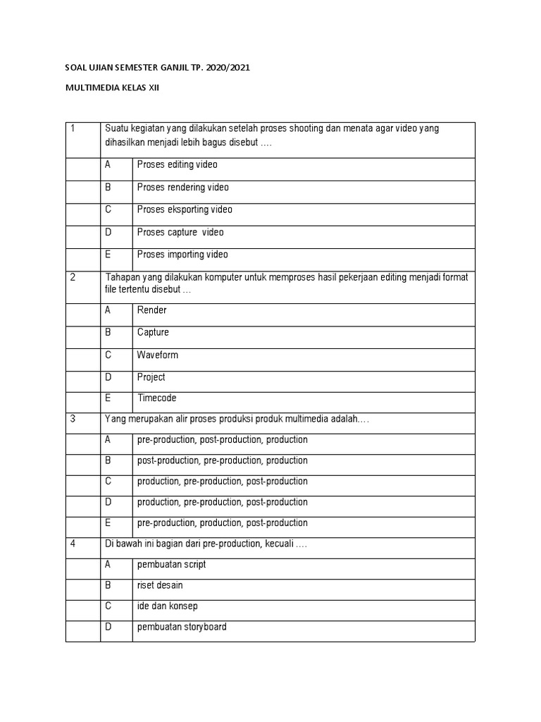 Soal Ujian Ganjil Tp. 2020:2021 Kelas Xii | PDF