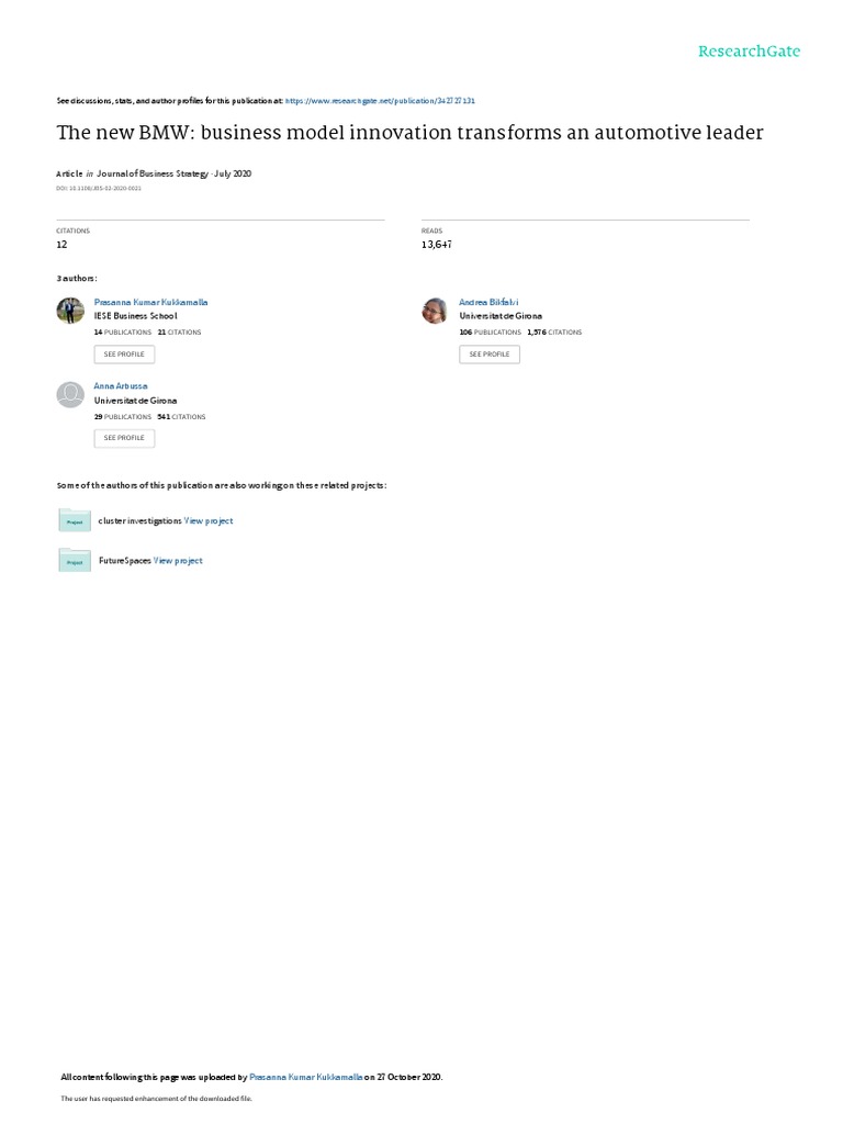 The New BMW Business Model Innovation Transforms A | PDF | Business