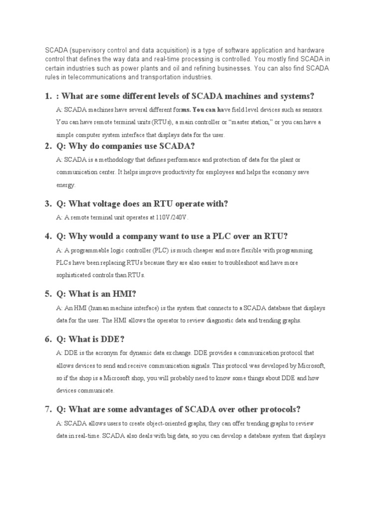SCADA Questions | PDF | Scada | Programmable Logic Controller SCADA Questions | PDF | Scada | Programmable Logic Controller