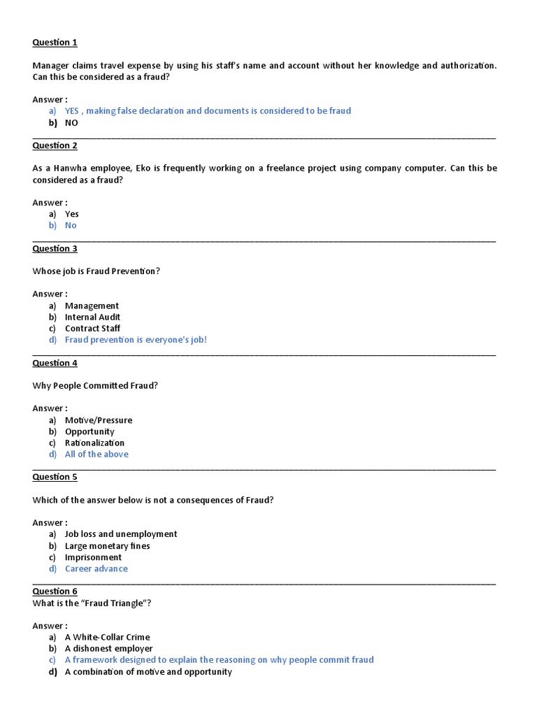 Fraud Awareness Quiz and Answers | PDF | Fraud | Insurance