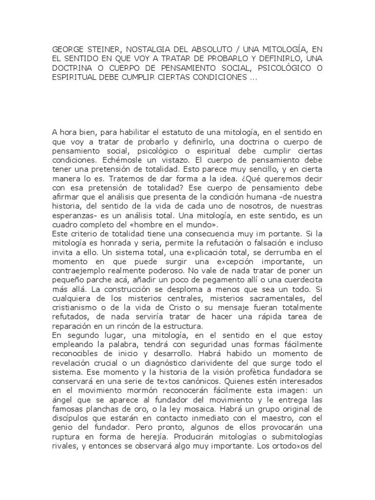 Nostalgia de Lo Absoluto. Steiner George | PDF | Teología | Los símbolos