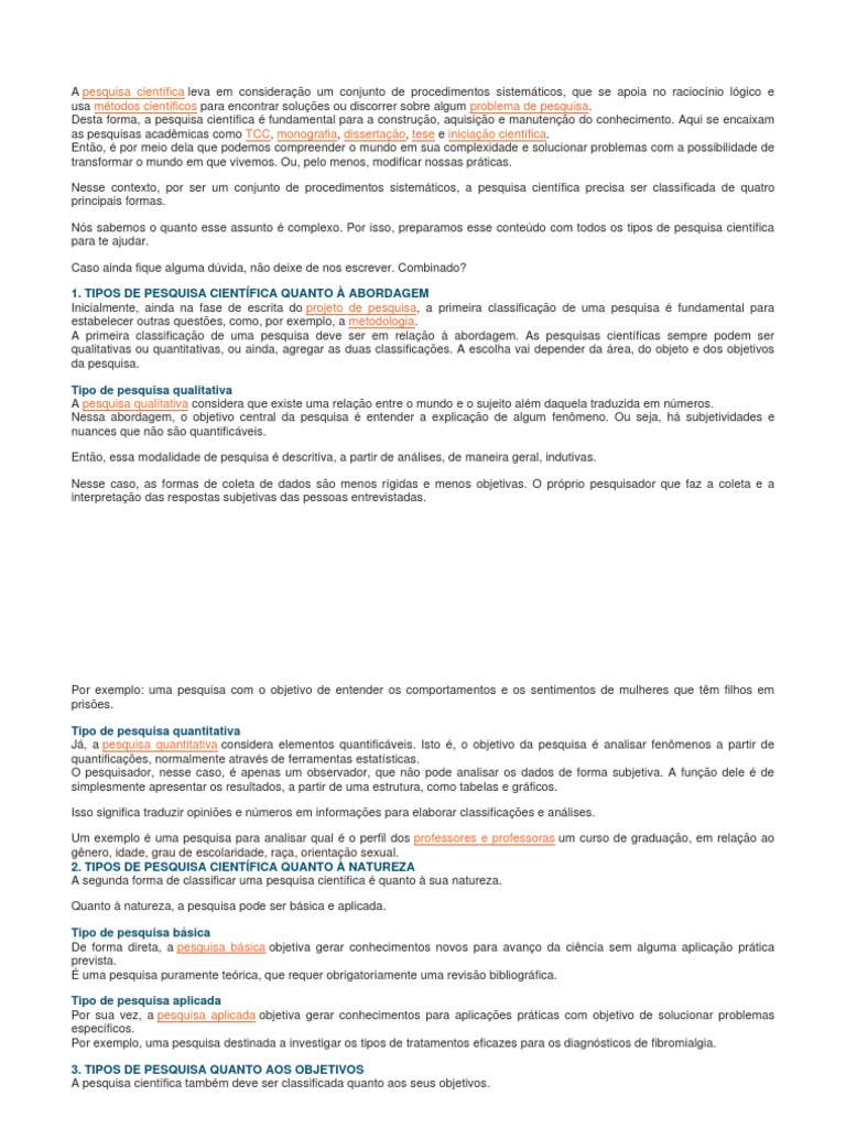 Tipos De Pesquisa Pdf Método Científico Science
