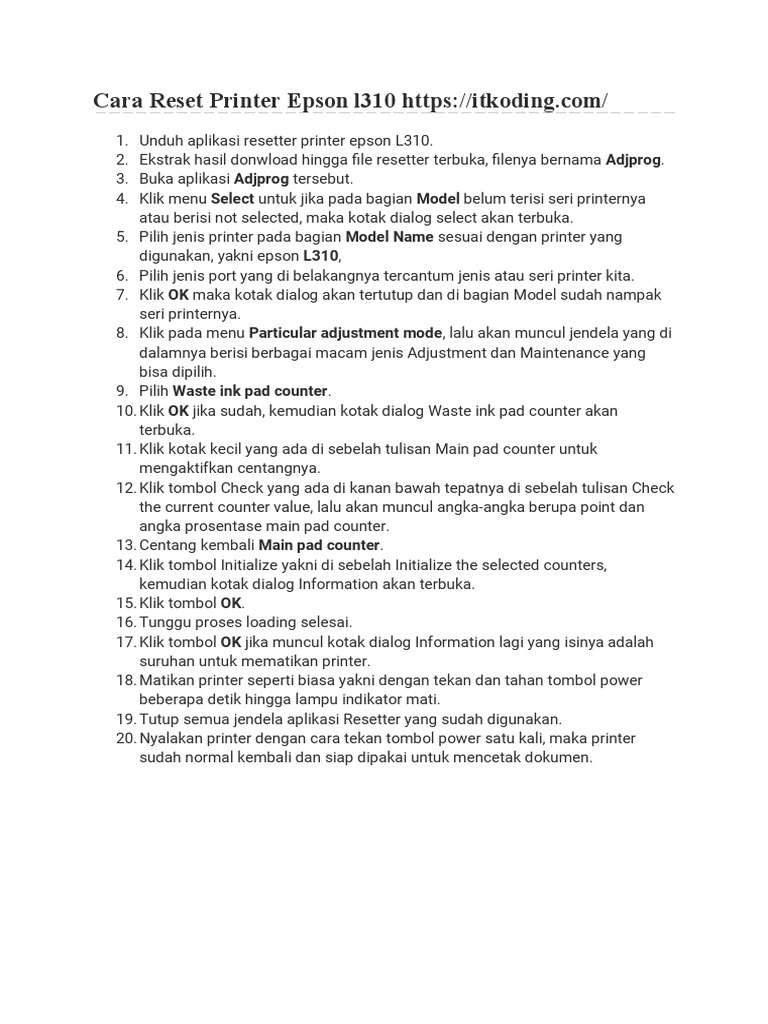 Cara Reset Printer Epson l310 Https | PDF | Bisnis | Teknologi & Rekayasa