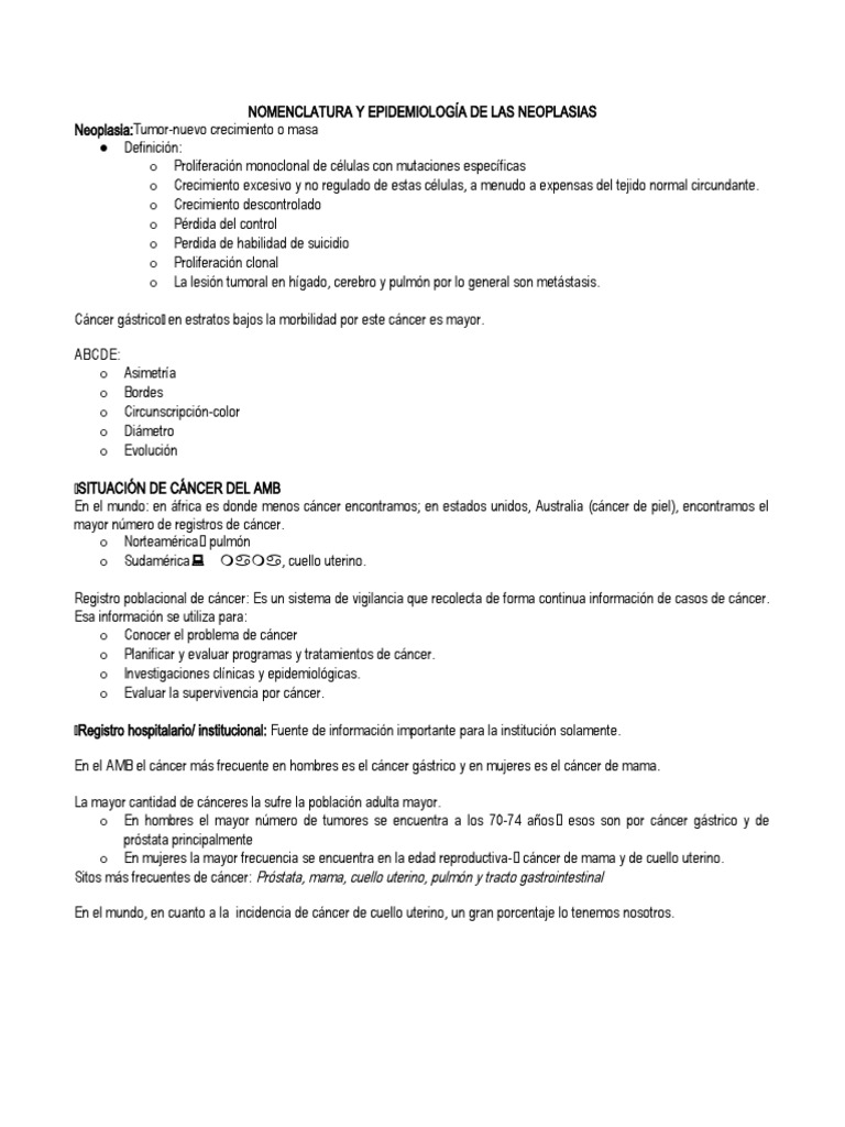 Nomenclatura y Epidemiologia de Neoplasias | PDF | Cáncer | Neoplasias