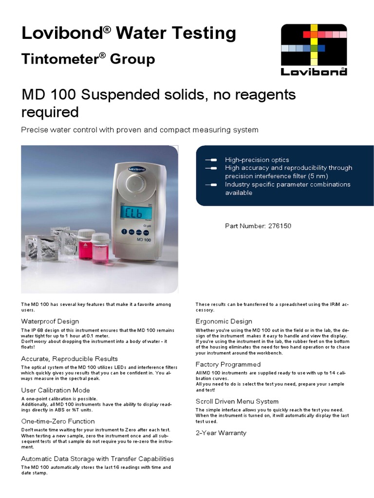Datasheet 276150 - MD 100 Suspended Solids, No Reagents Required en ...