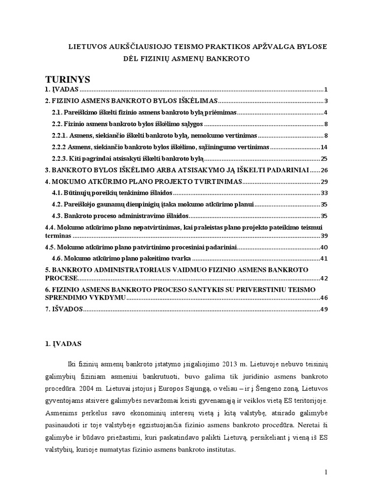 Apzvalga Fiziniu Asmenu Bankroto Bylose | PDF