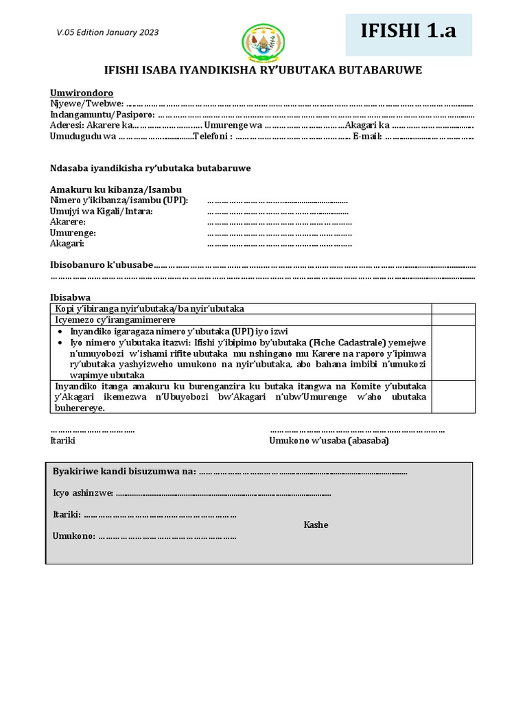 (A) Ifishi Isaba Iyandikisha Ry'Ubutaka Butabaruwe | PDF