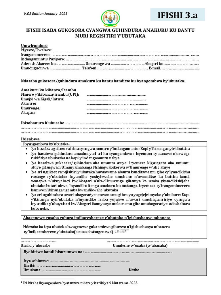 Ifishi yo Gukosora Amakuru y'Ubutaka | PDF