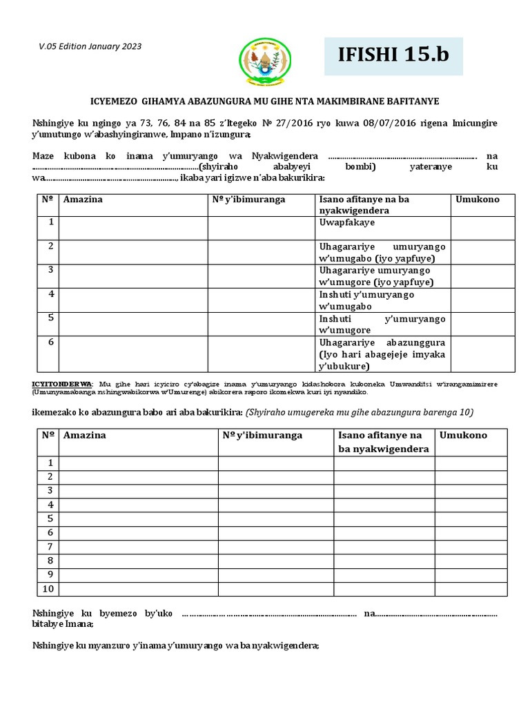 (B) Form Icyemezo Gihamya Abazungura | PDF