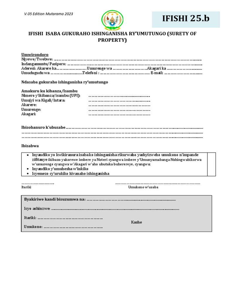 (B) Application Form For Removal of Restriction Rights by Surety ...