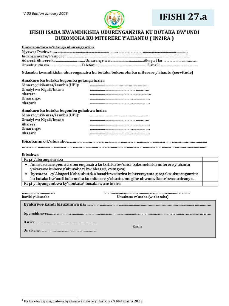 (A) Application Form For Restriction by Servitudes - Kinya | PDF