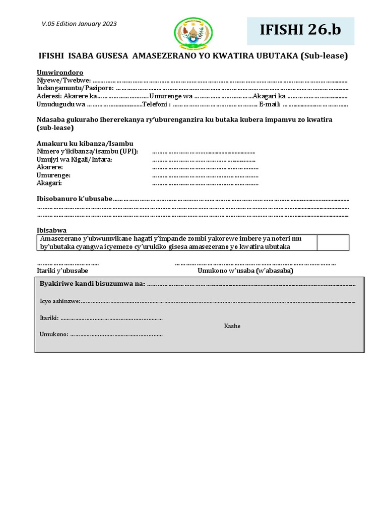 (B) Application Form For Removal of Restriction Rights by Sub-Lease ...