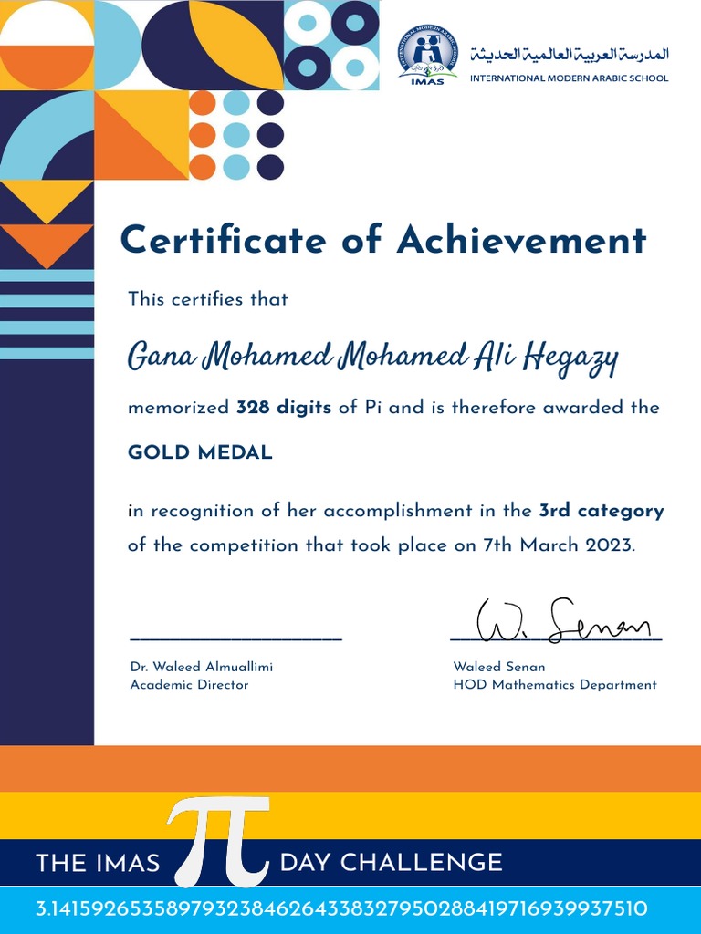 PI Day Certificate - Secondary | PDF