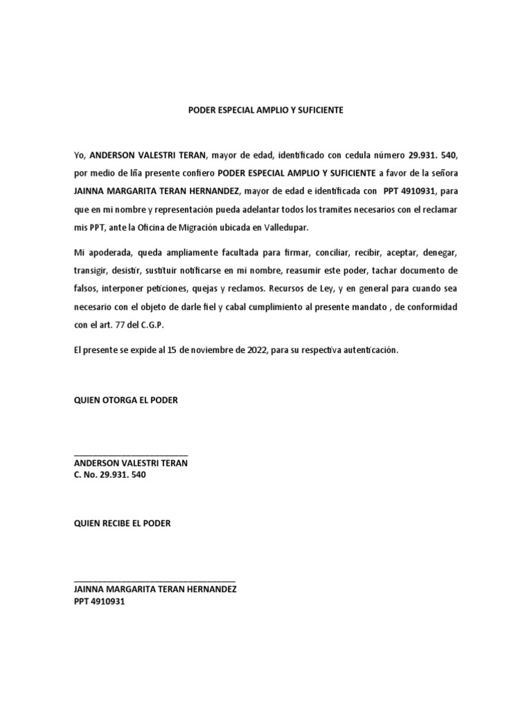 Poder Especial Amplio y Suficiente | PDF | Derecho