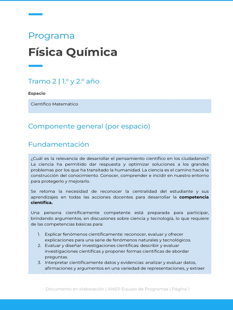 Programa Física y Química - Tramo 2 - 1° Y 2° | PDF | Evaluación ...