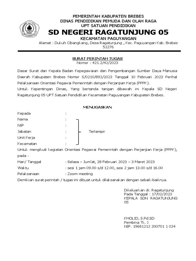 Surat Perintah Tugas Orientasi PPPK | PDF