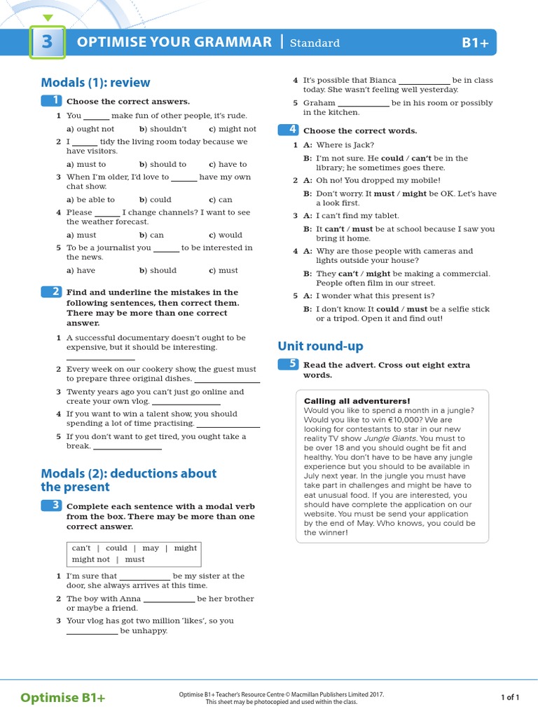 OPT B1plus U03 Grammar Standard | PDF