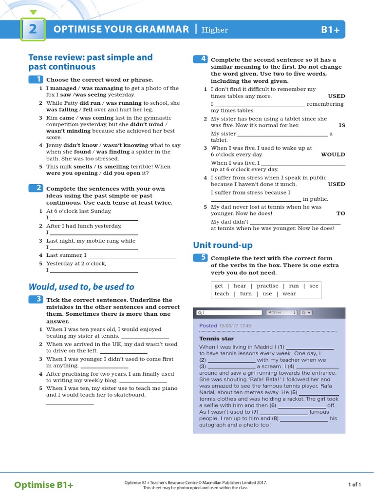 OPT B1plus U02 Grammar Higher | PDF | Syntax | Grammar