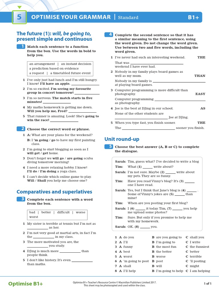 OPT B1plus U05 Grammar Standard | PDF