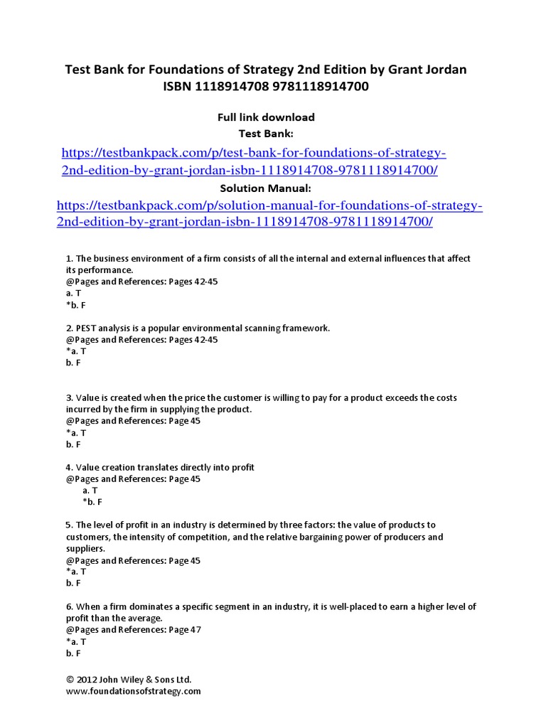 Foundations of Strategy 2nd Edition by Grant Jordan ISBN Test Bank ...