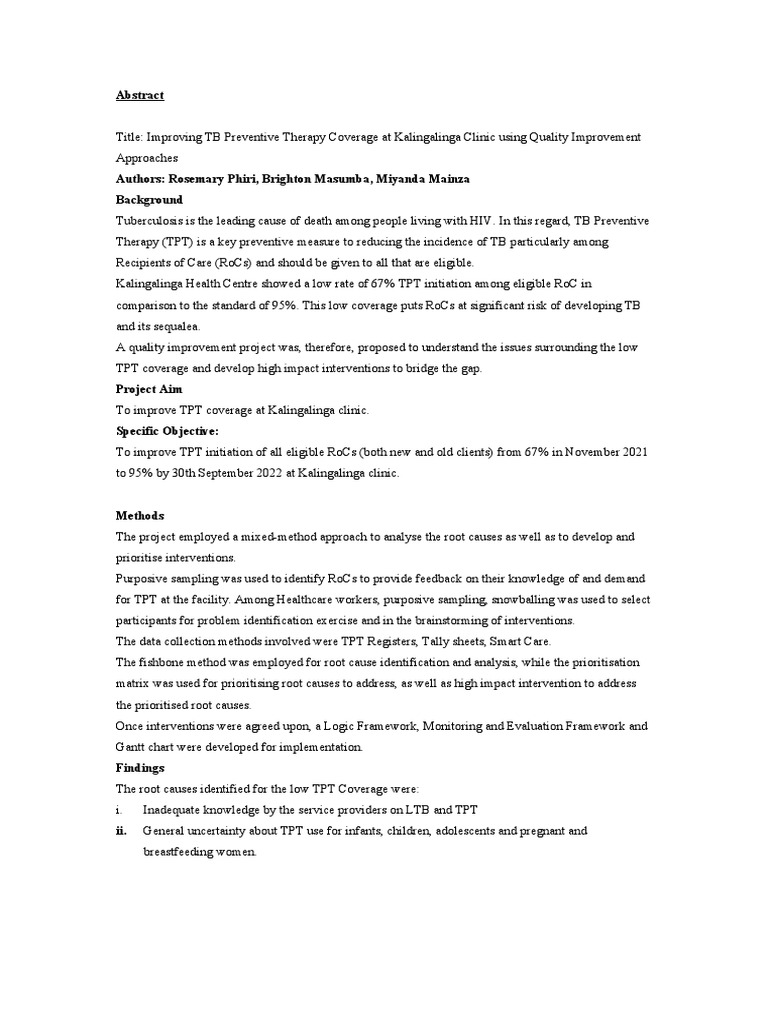 Abstract TPT KALINGALINGA 2022 | PDF | Tuberculosis | Public Services