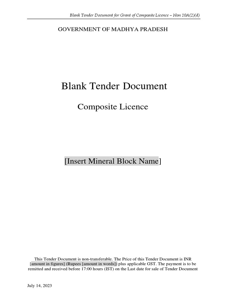 GoMP Phase 11 - Model Tender Document - CL - Non 10a2d - Second Attempt ...