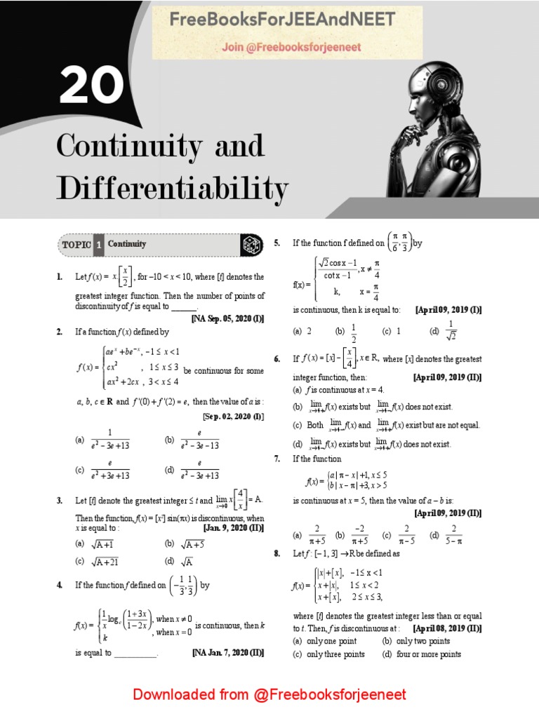 Continuity and Differentiability Past Year Mains Questions | PDF