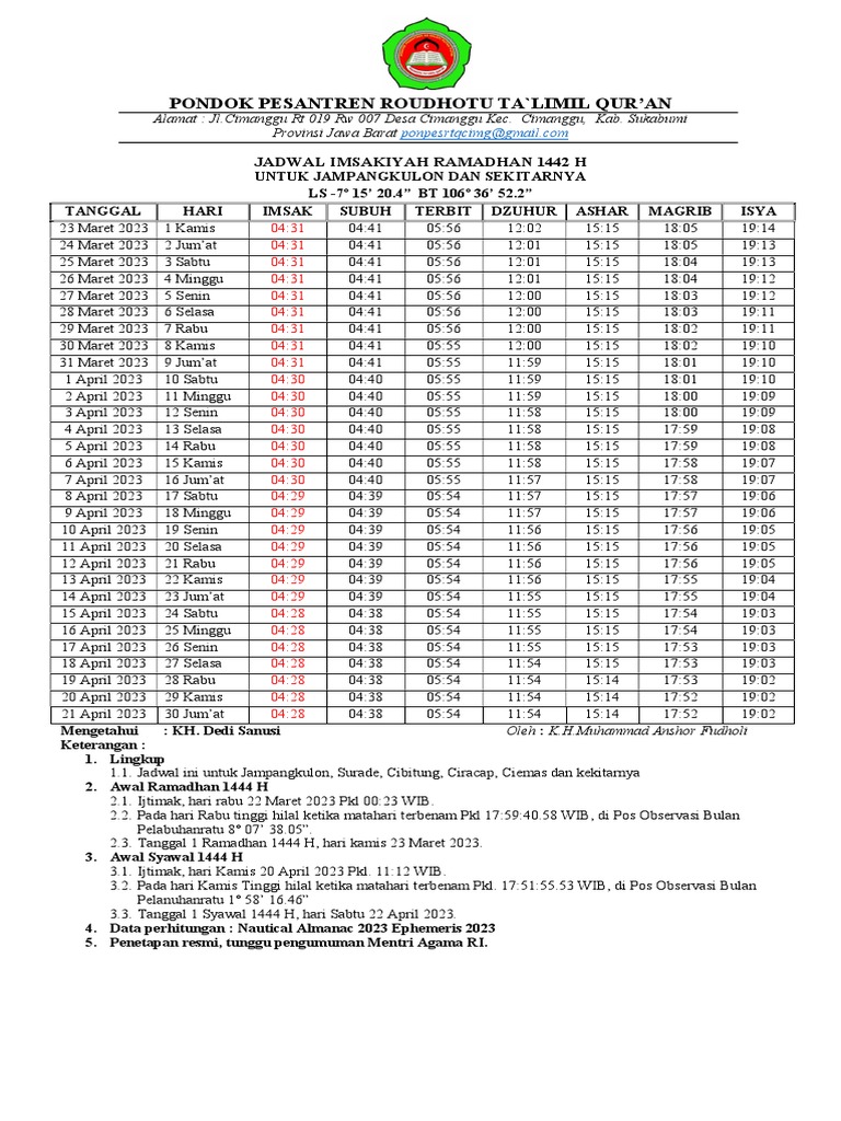 Jadwal Imsakiyah RAMADHAN 1444 H | PDF Jadwal Imsakiyah RAMADHAN 1444 H | PDF