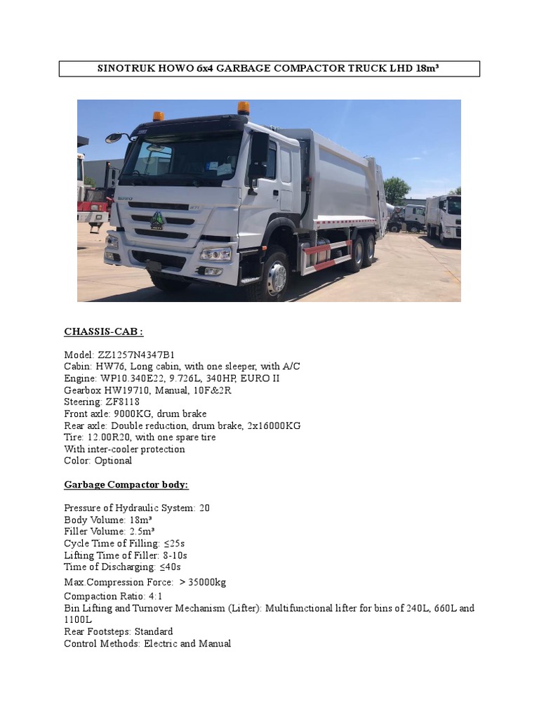 Body 6x4 GARBAGE COMPACTOR TRUCK LHD 18m3 | PDF