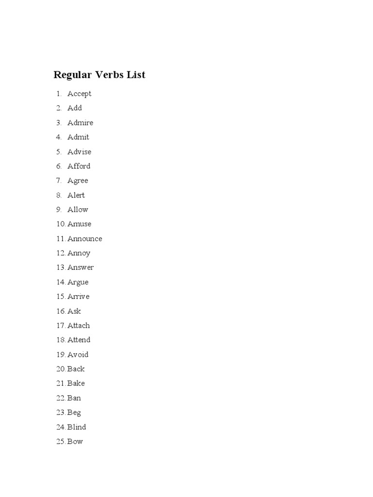 200 Regular Verbs List | PDF