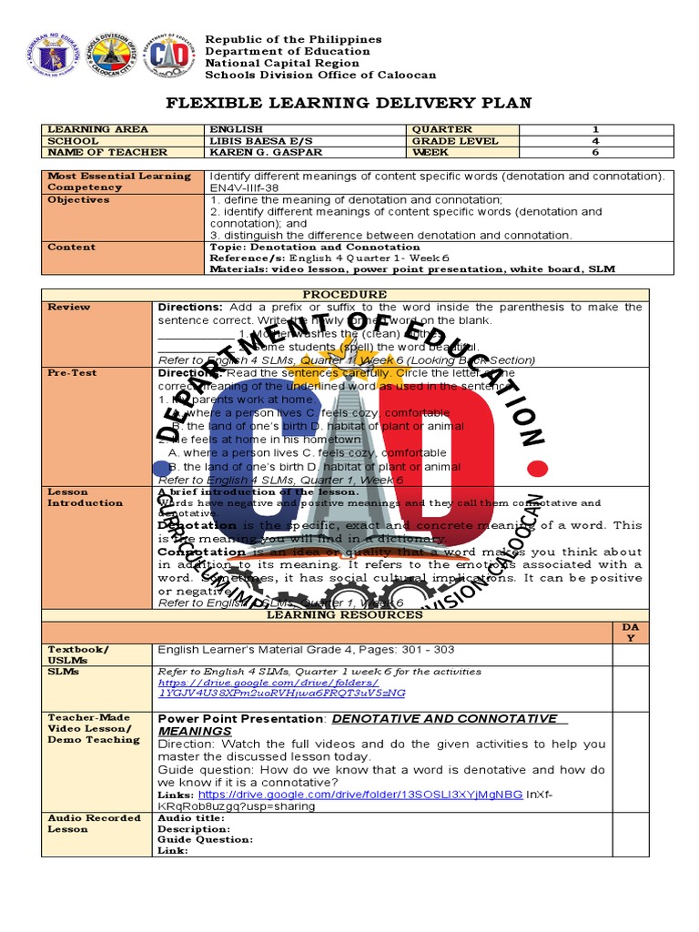 FDLP - English - Grade 4 - Q1 - W6 | PDF | English Language | Learning
