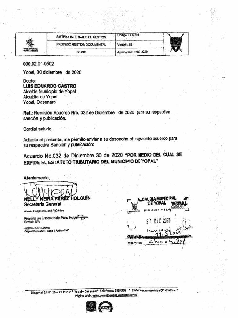 Casanare Yopal Acuerdo No 032 de 30-12-2020 | PDF