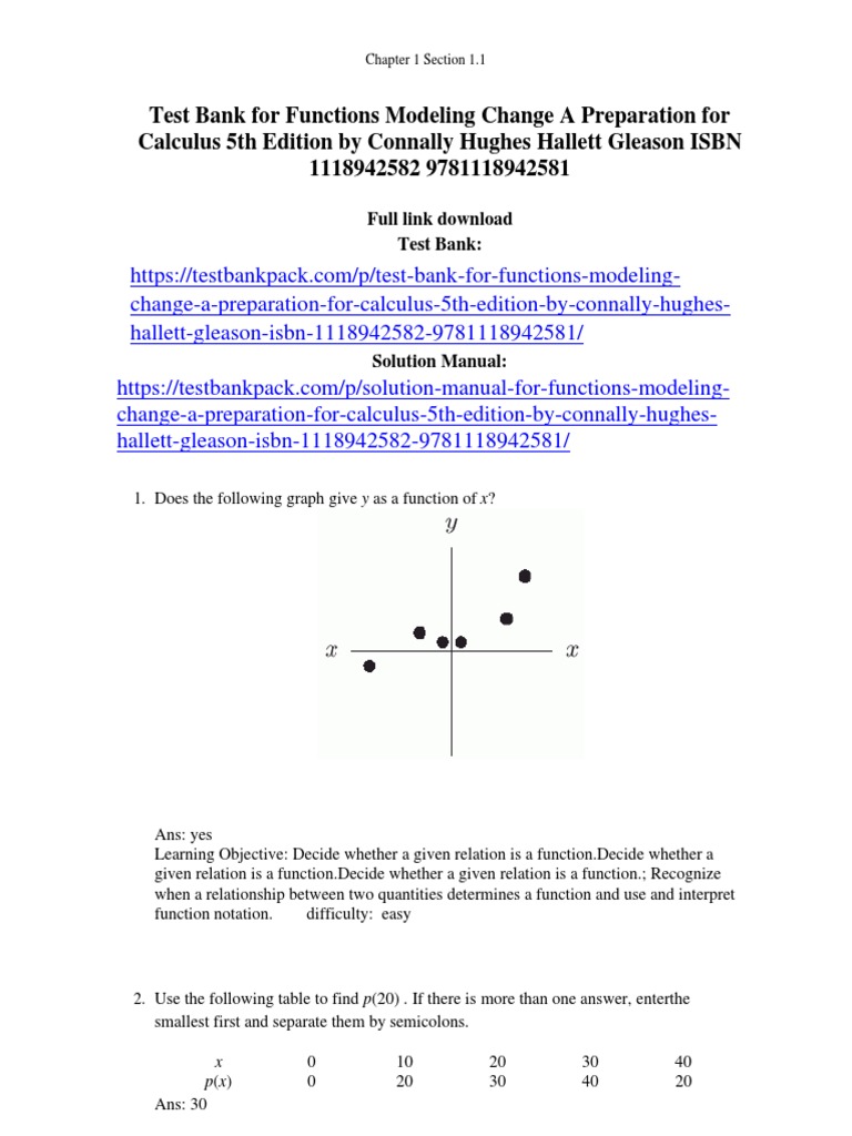 Functions Modeling Change A Preparation For Calculus 5th Edition by Connally Hughes Hallett ...