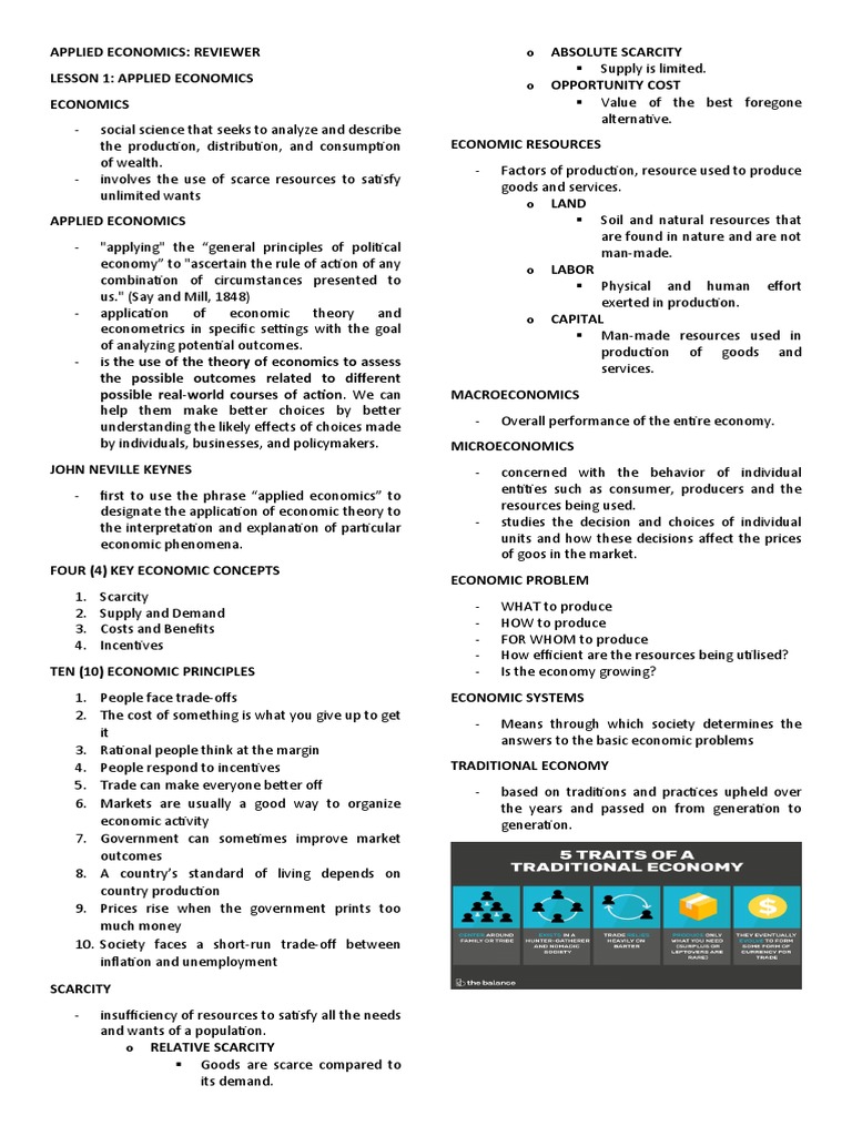 Applied Economics Reviewer | PDF | Economics | Demand