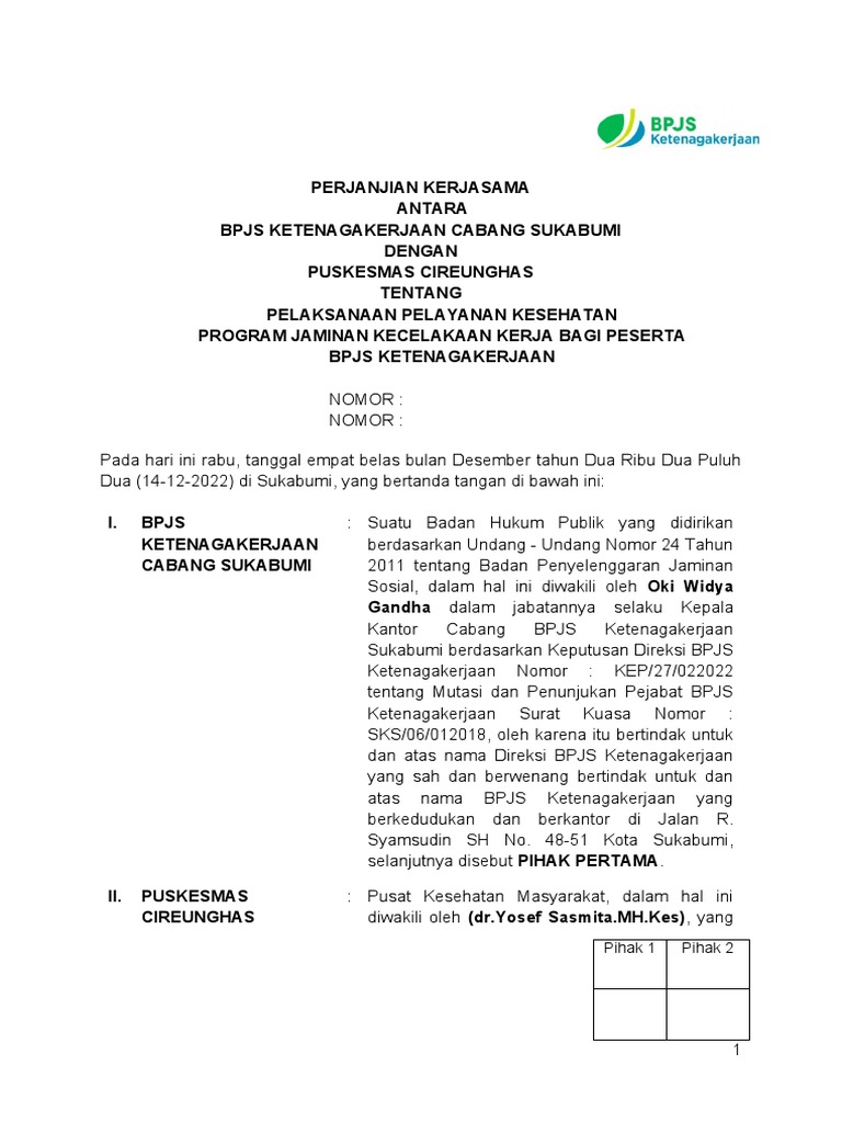 PKS BPJS TENAGA KERJA 2022 Puskesmas | PDF
