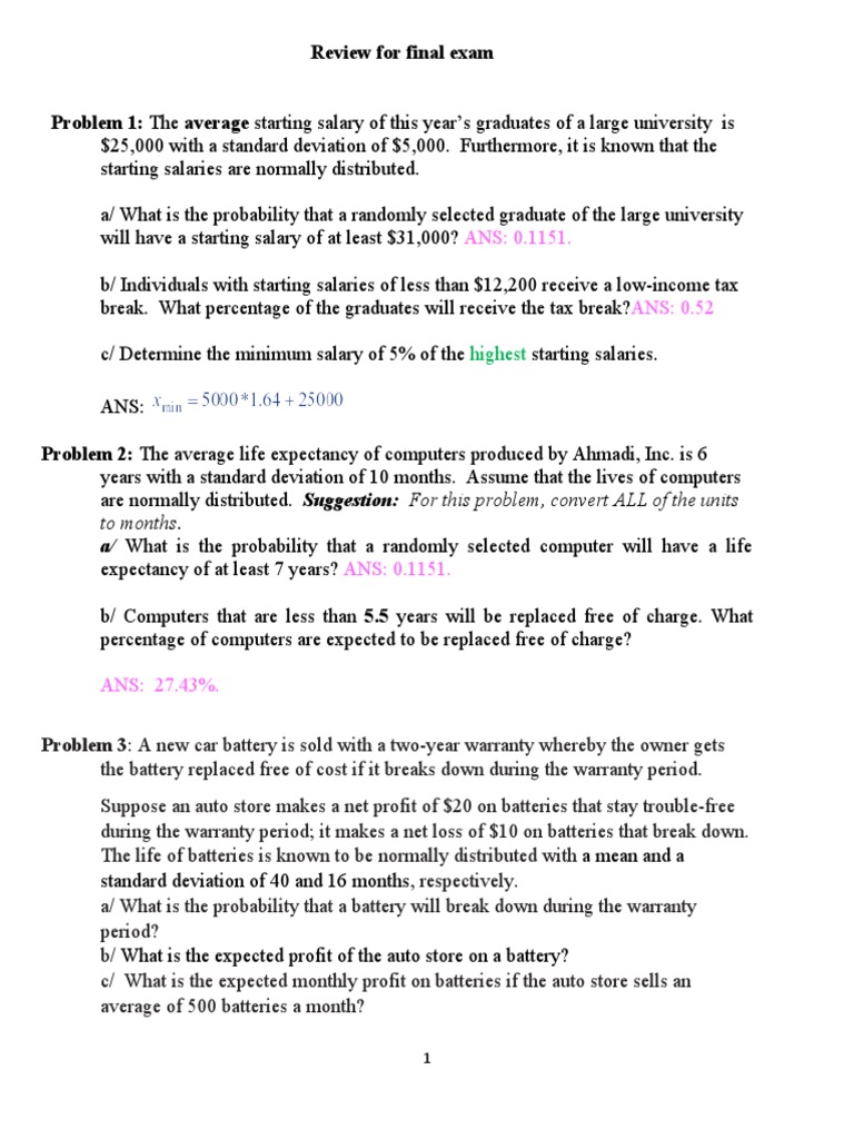 Final Exam Review: Statistics Problems | PDF | Analysis Of Variance | Statistical Significance