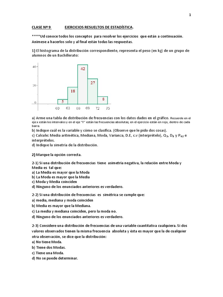Ejercicios Resueltos, Clases 2, 3, 4, 5 y 6 | PDF | Modo (Estadísticas) | Diferencia