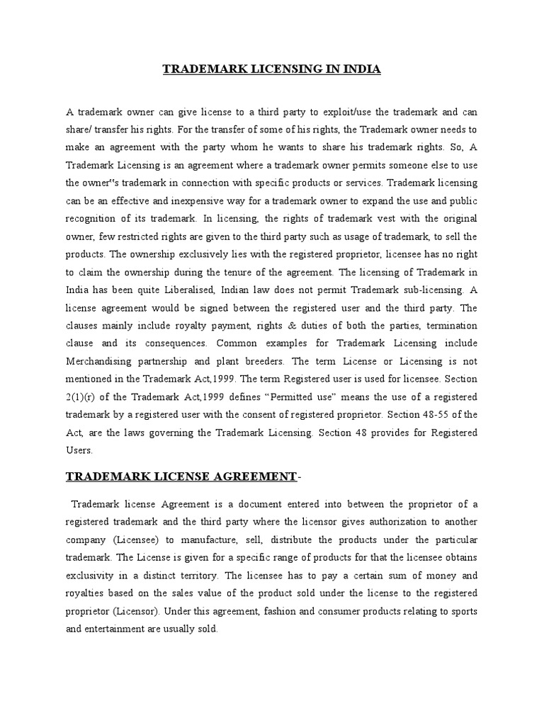 Trademark Licensing in India | PDF | License | Trademark