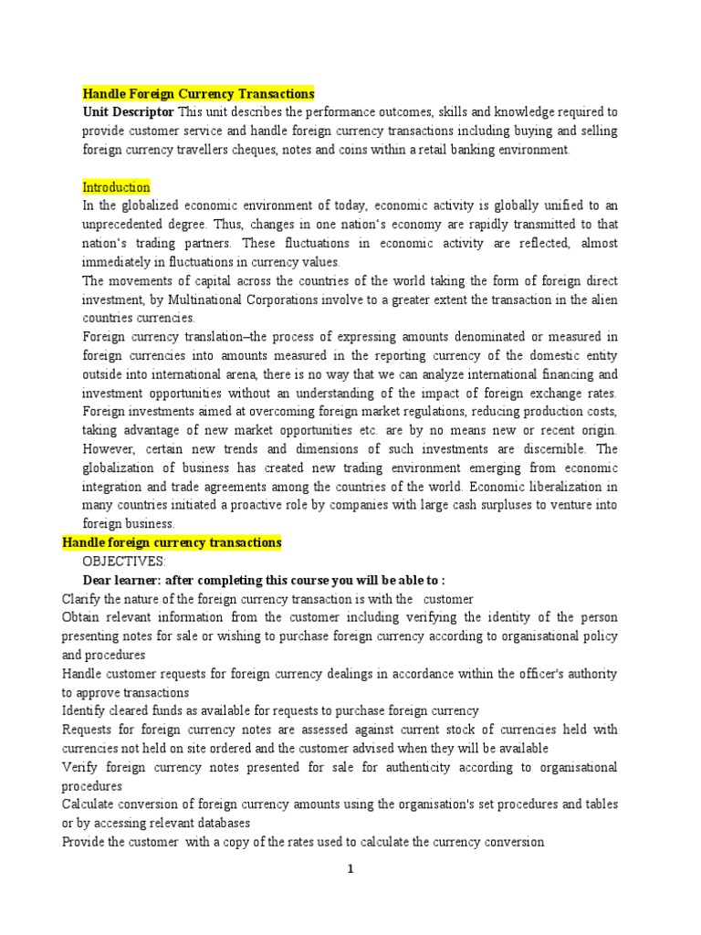 Handling Foreign Currency Transactions | PDF | Foreign Exchange Market ...