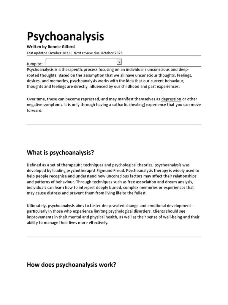 Psychoanalysis | Download Free PDF | Psychoanalysis | Psychotherapy
