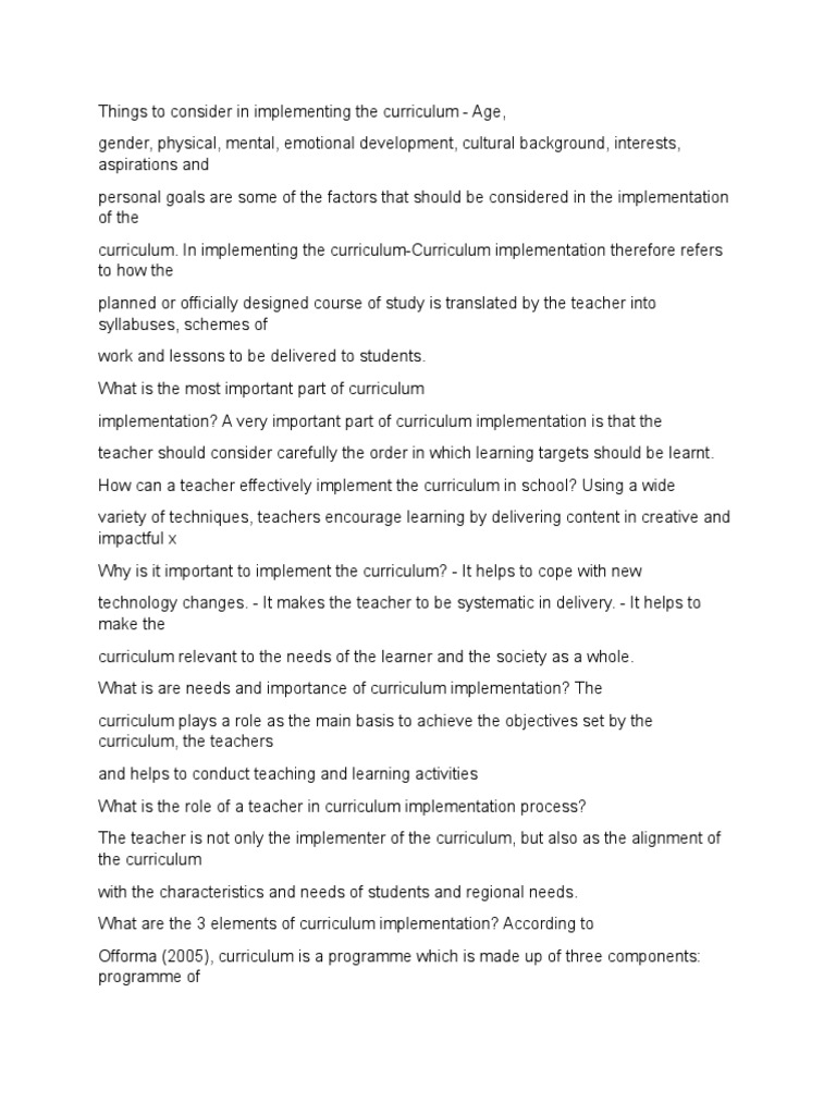 Things To Consider in Implementing The Curriculum | PDF | Curriculum ...