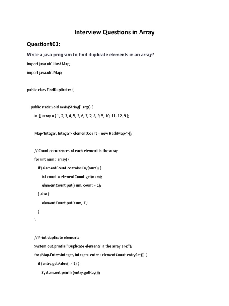 Java Array Interview Questions Pdf String Computer Science Software Engineering 