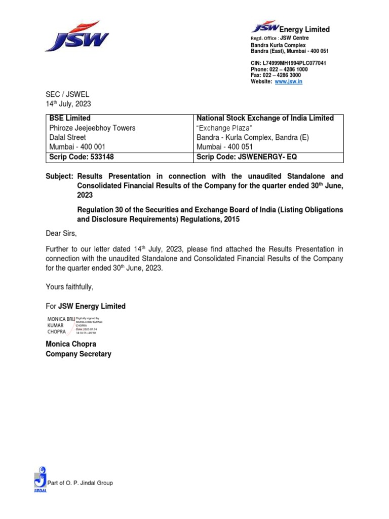 JSW Energy Q1 23-24 | PDF