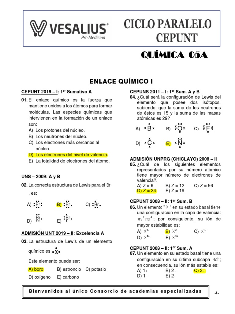 Quim 5a Enlace Químico I Pdf Enlace Químico Compuestos Químicos