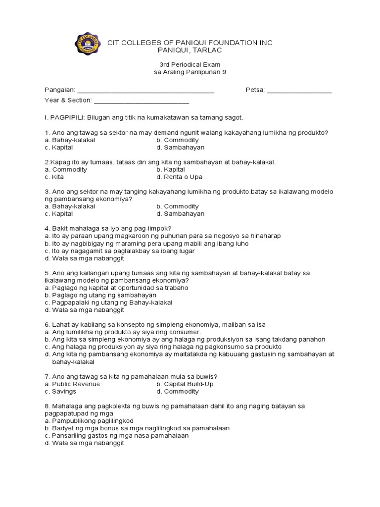 Grade 9 Ap 3rd Periodical | PDF