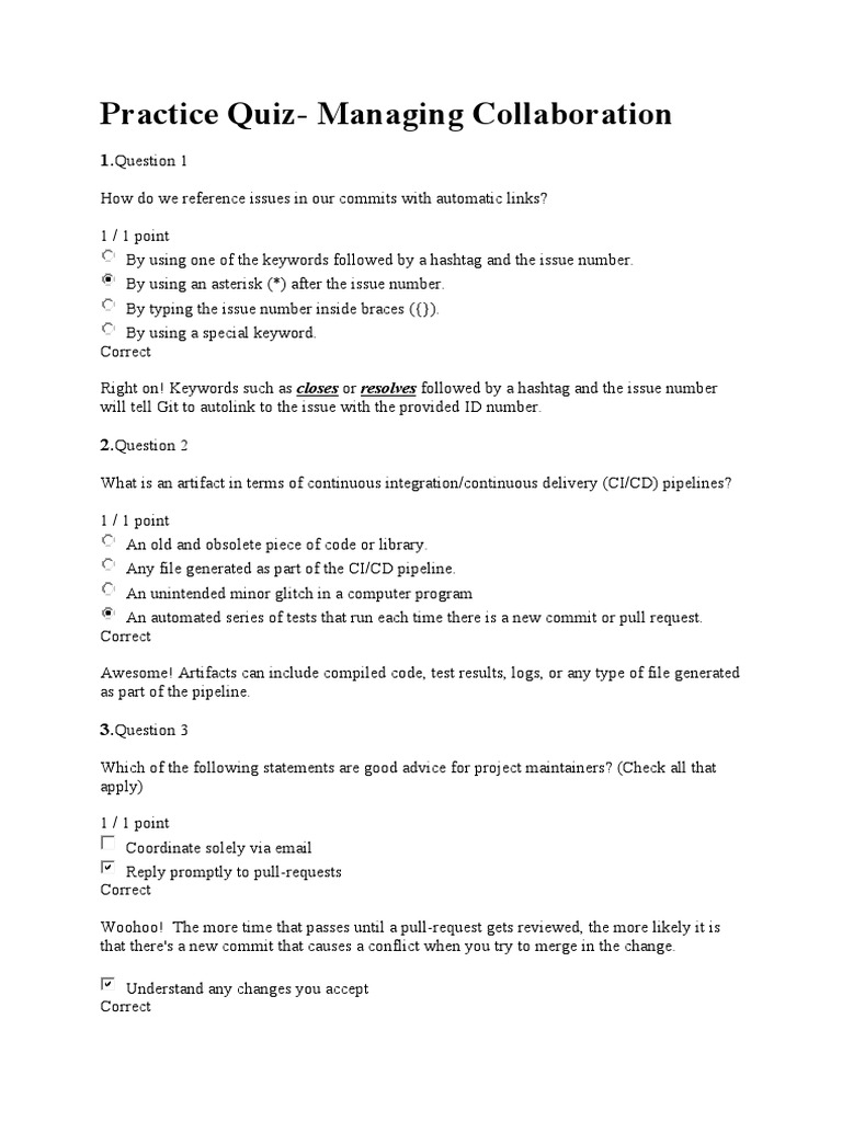 Practice Quiz - Managing Collaboration | PDF | Information Technology | Computing