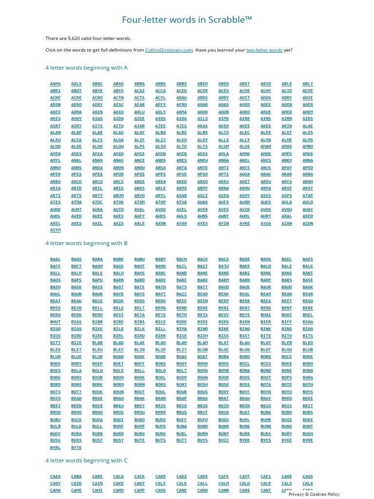 Four-Letter Words in Scrabble - Scrabble - Collins Dictionary | PDF
