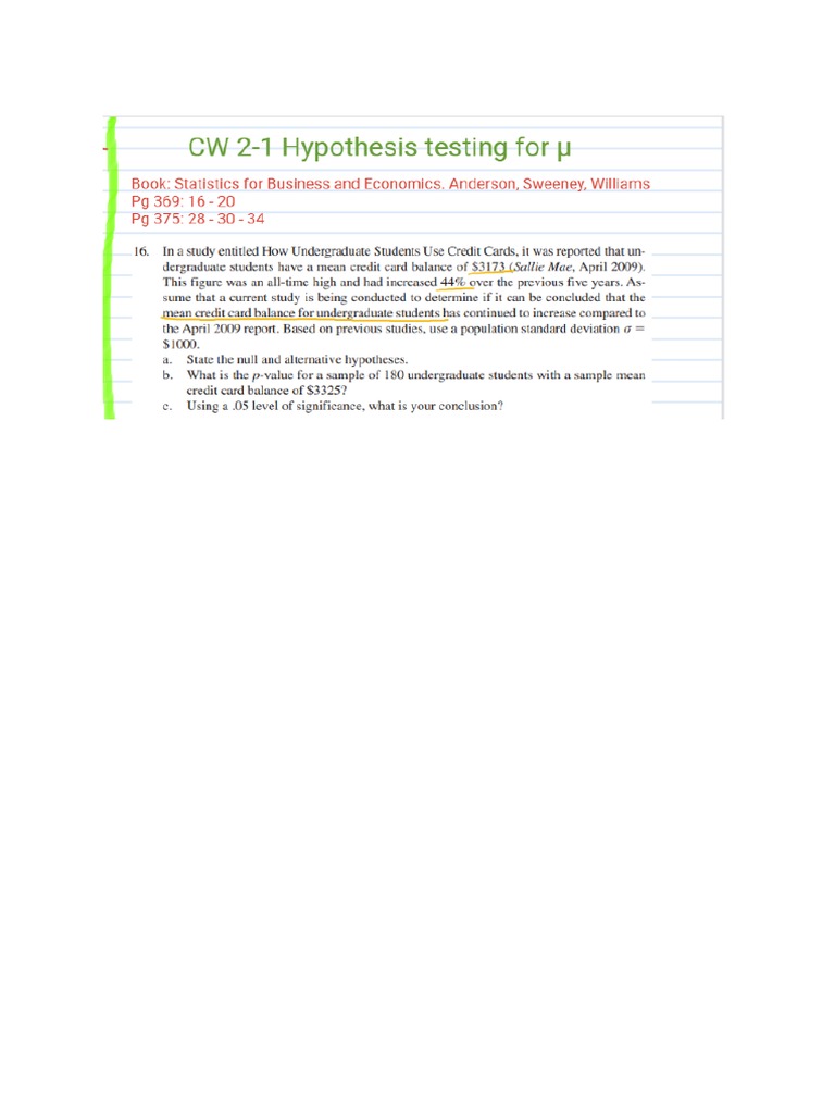 CW 2-1 Hypothesis Testing For | PDF