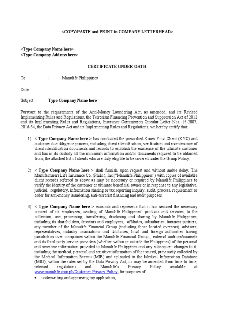 Certificate Under Oath Template | PDF | Justice | Crime & Violence