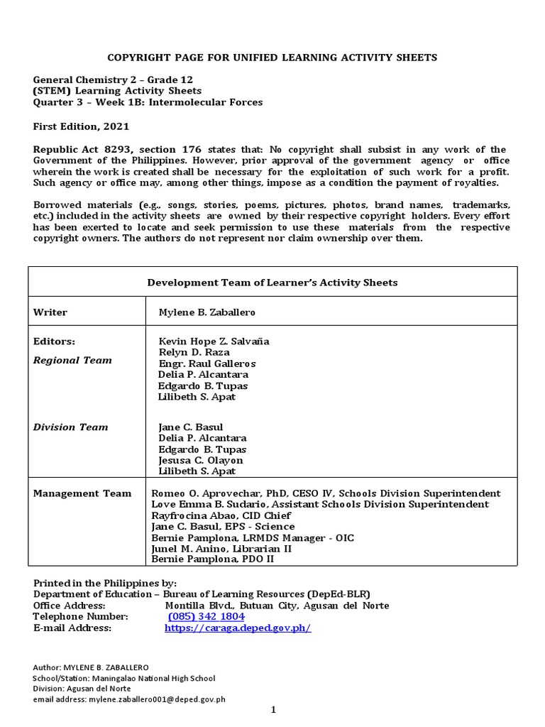 GC2 Q3 Week-1b-1 | PDF | Intermolecular Force | Chemical Polarity